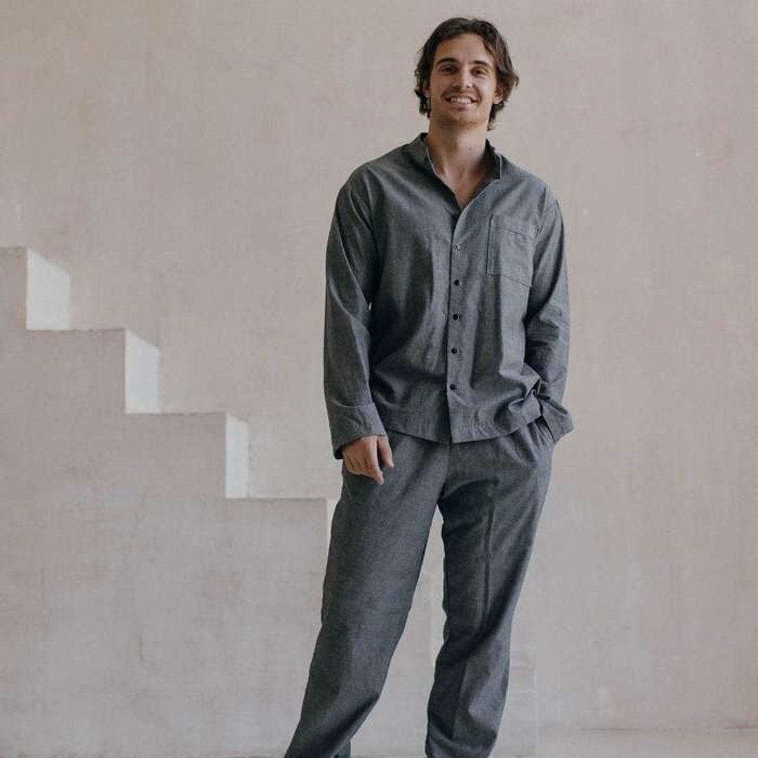 Men's Pajamas, Grey Pajama Pants and Pajama Shirt, Wife Gifts for Men ...