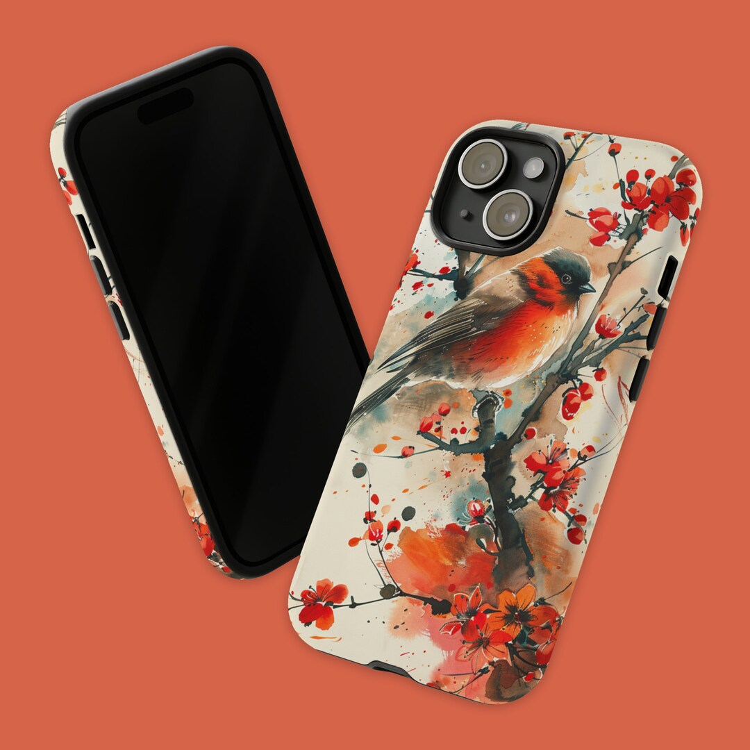 Japanese Sumi-e Bird Phone Case Tough Case Fits iPhone 8 X 11 12 13 14 ...