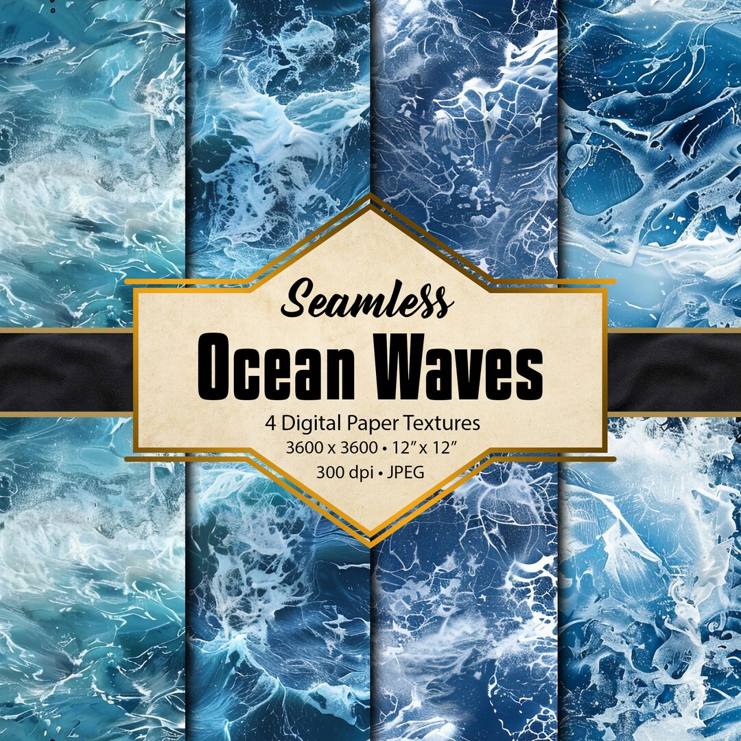 Ocean Waves Seamless Digital Paper Instant Download Printable Scrapbook ...