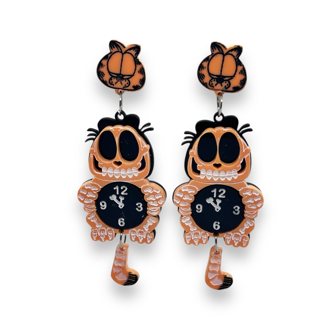 Kit Kat Garfield Skeleton Clock Acrylic Earrings - Etsy