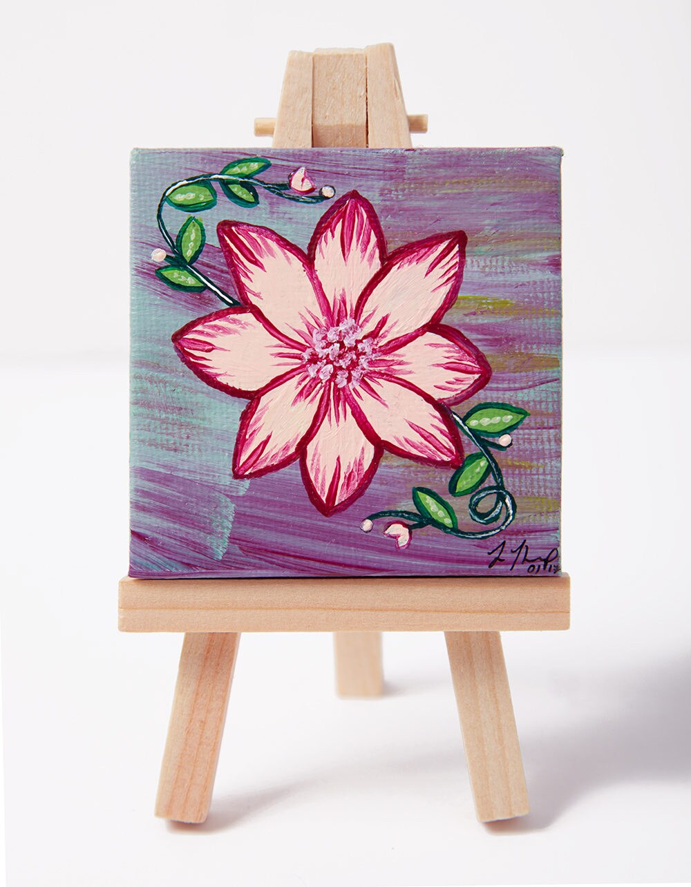 Original Abstract Flower Miniature Acrylic Painting on Canvas, Comes ...