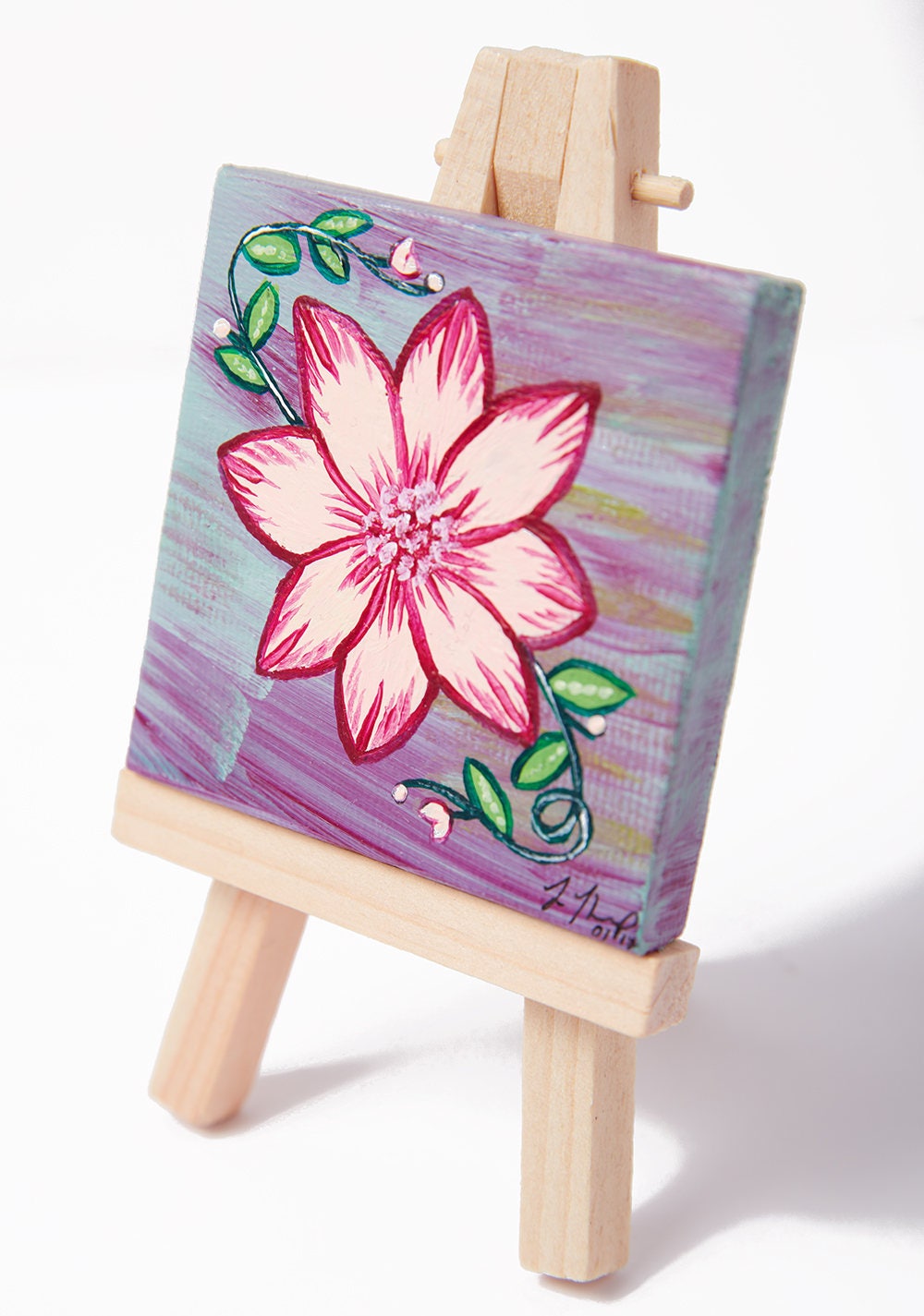 Original Abstract Flower Miniature Acrylic Painting on Canvas, Comes ...