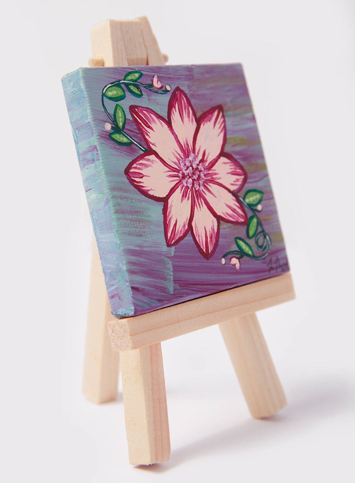 Original Abstract Flower Miniature Acrylic Painting on Canvas, Comes ...