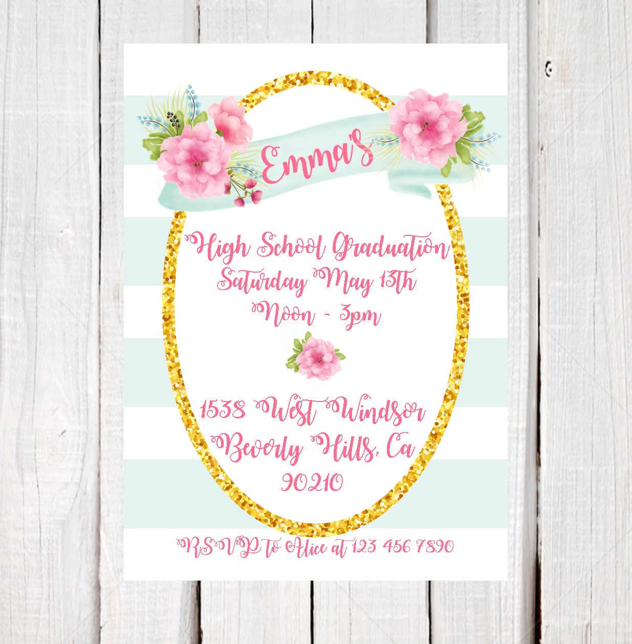 Floral and Stripe Graduation Invitation 8th Grade Graduation - Etsy