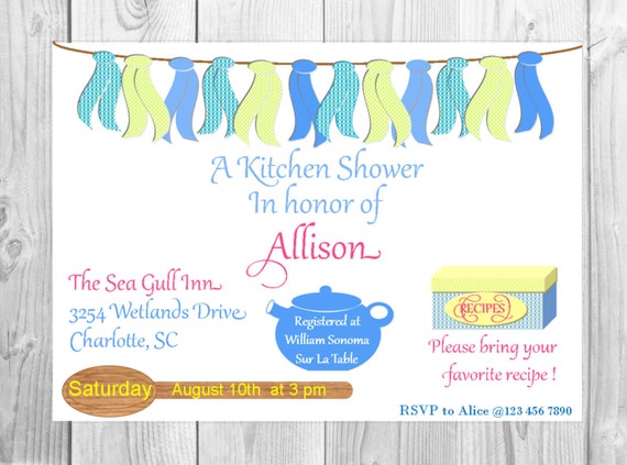 Kitchen Shower invitation with complimentary recipe card, Kitchen ...