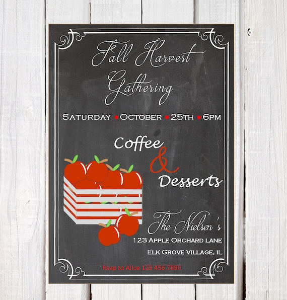 Chalkboard Fall invitation, fall gathering invites, apples invitation ...