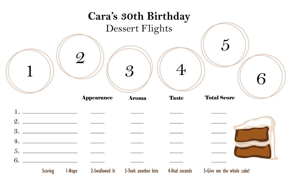 Customized Holiday Dessert Tasting Digital Placemat Scorecard, Dessert ...