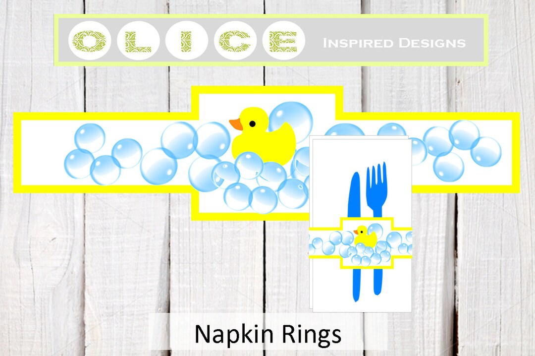 Rubber Duck Bubbles Printable Party NAPKIN RINGS - Baby Showers or ...