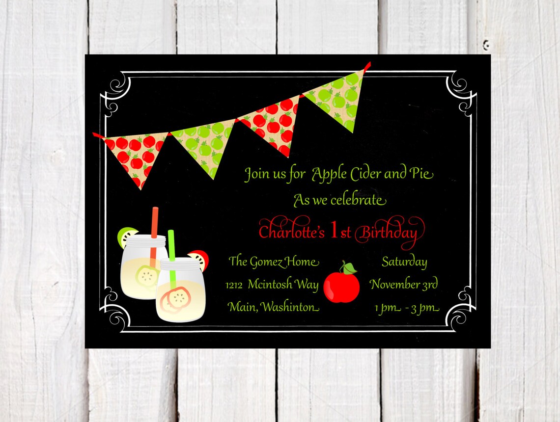 Apple Birthday Invitation Chalkboard Apple Invitation Mason - Etsy