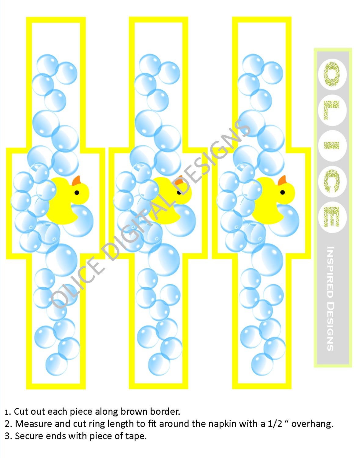 Rubber Duck Bubbles Printable Party NAPKIN RINGS - Baby Showers or ...