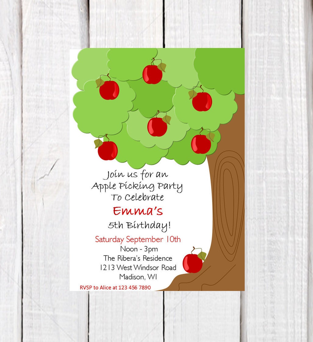 Apple Picking Invitation, Apple Tree Invitation, Apple Birthday Theme ...