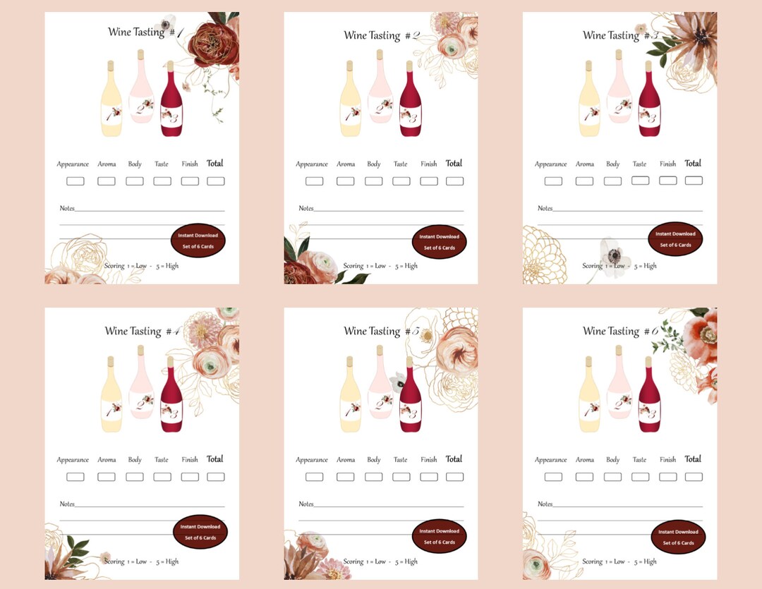Elegant Rose Gold Wine Tasting Scorecards for Unlimited Number of ...