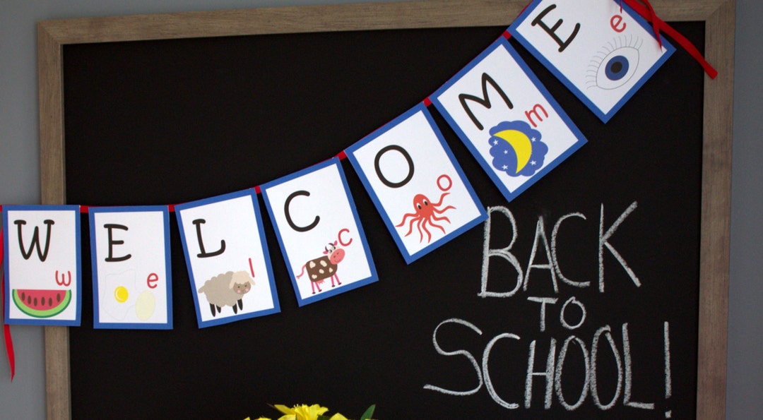 Back to School Party Banner, Teachers Classroom Decor Flash Card Banner ...