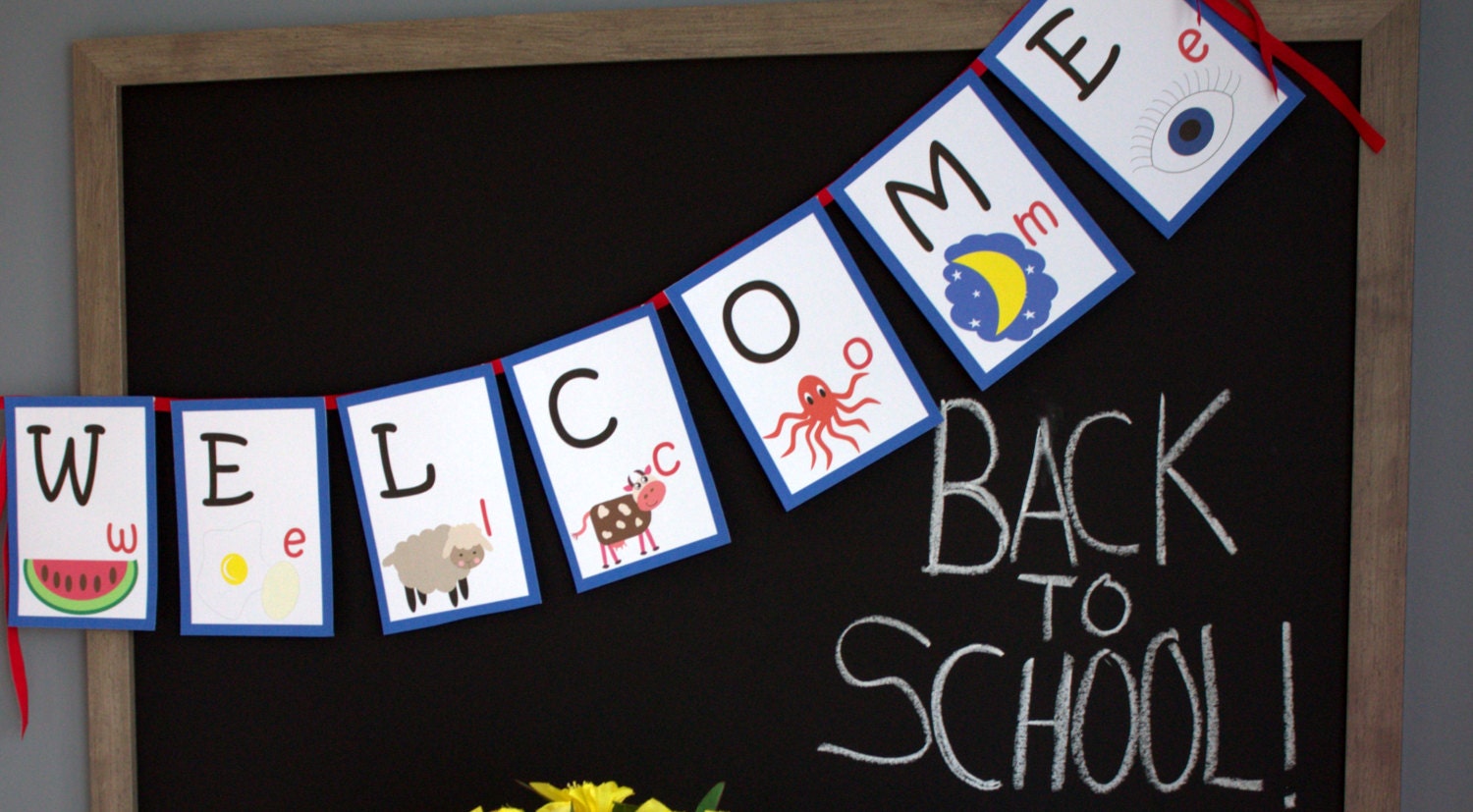 Back to School Party Banner, Teachers Classroom Decor Flash Card Banner ...