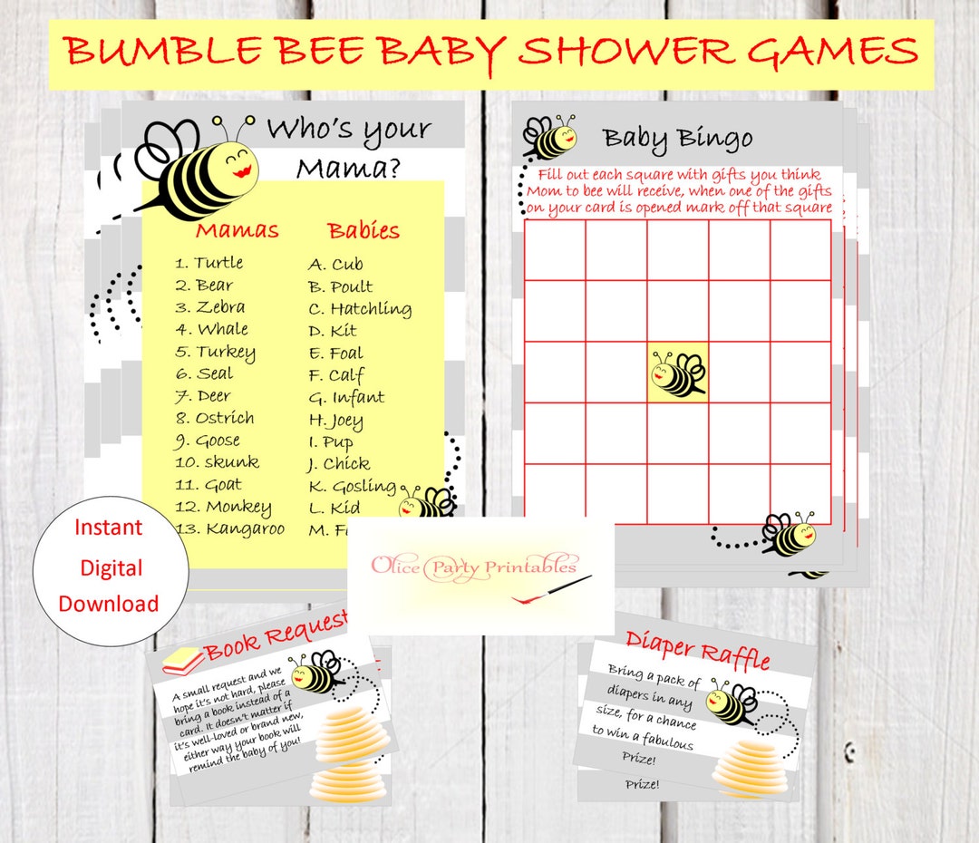 Grey Bumble Bee Baby Shower Games, Bumble Bee Diaper Raffle, Bumble Bee ...