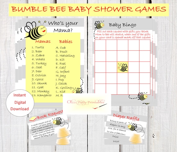Grey Bumble Bee baby Shower games, Bumble Bee diaper raffle, bumble bee ...