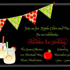 Apple Birthday Invitation, Chalkboard Apple Invitation, Mason Jar ...