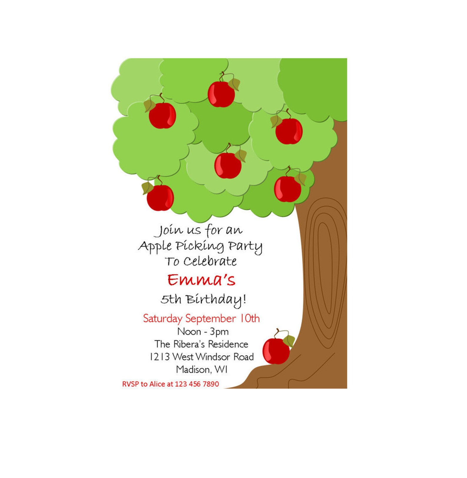 Apple Picking Invitation, Apple Tree Invitation, Apple Birthday Theme ...