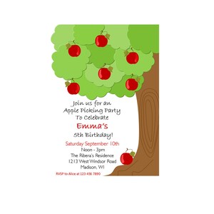 Apple Picking Invitation, Apple Tree Invitation, Apple Birthday Theme ...