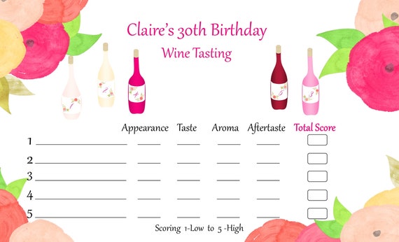 Customized Floral Wine Tasting placemat scorecard. Blind Wine tasting ... Customized Floral Wine Tasting placemat scorecard. Blind Wine tasting ...