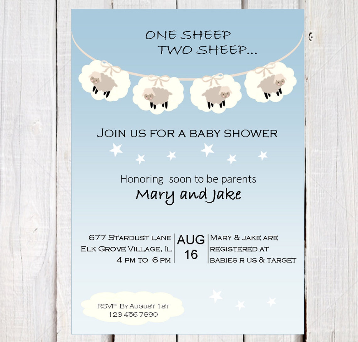 Lamb Baby Shower Invitation, Baby Sheep Baby Shower, Clouds and Stars ...