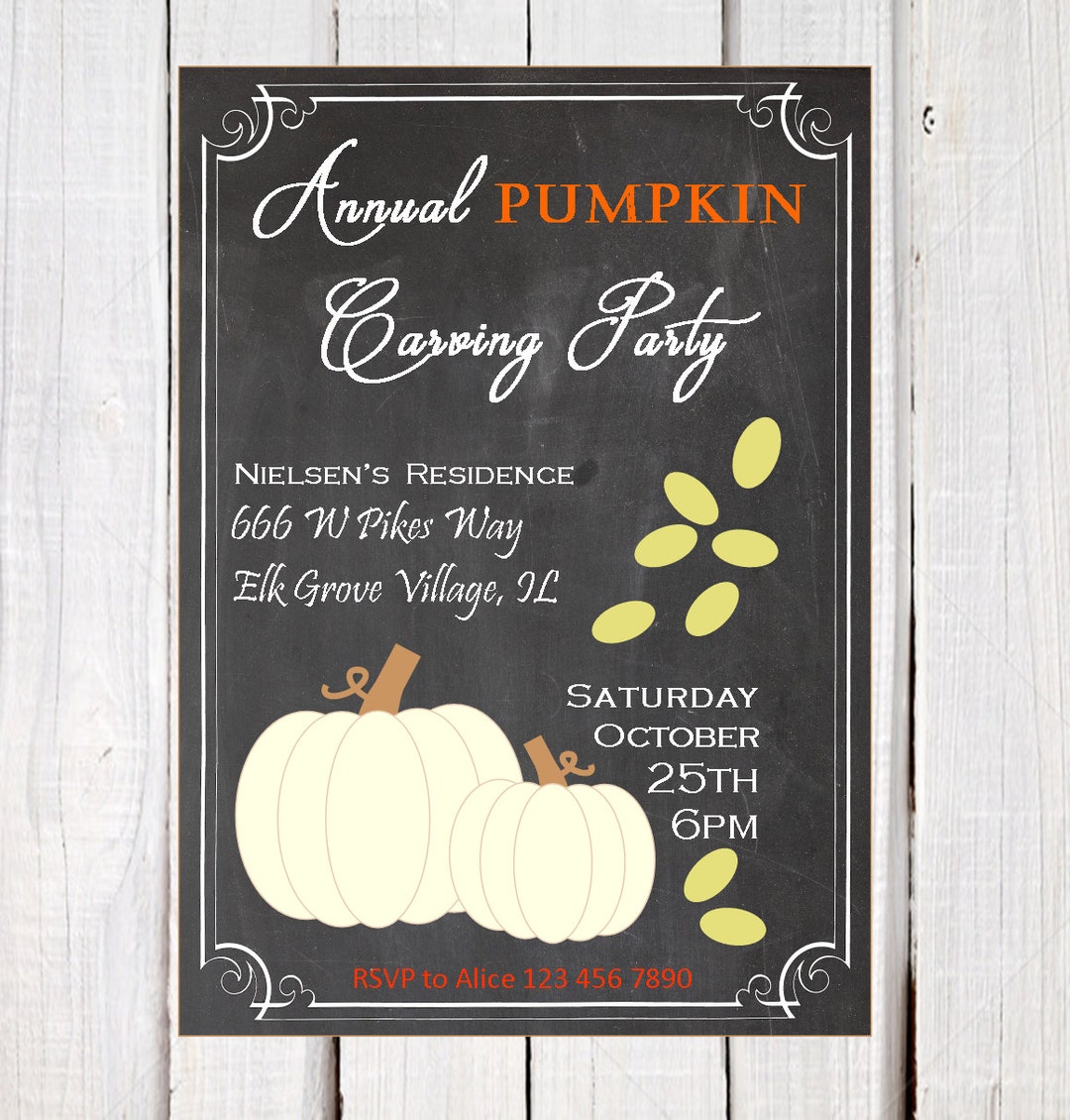 Fall Invitation, Pumpkin Carving Party, White Pumpkins on Distressed ...
