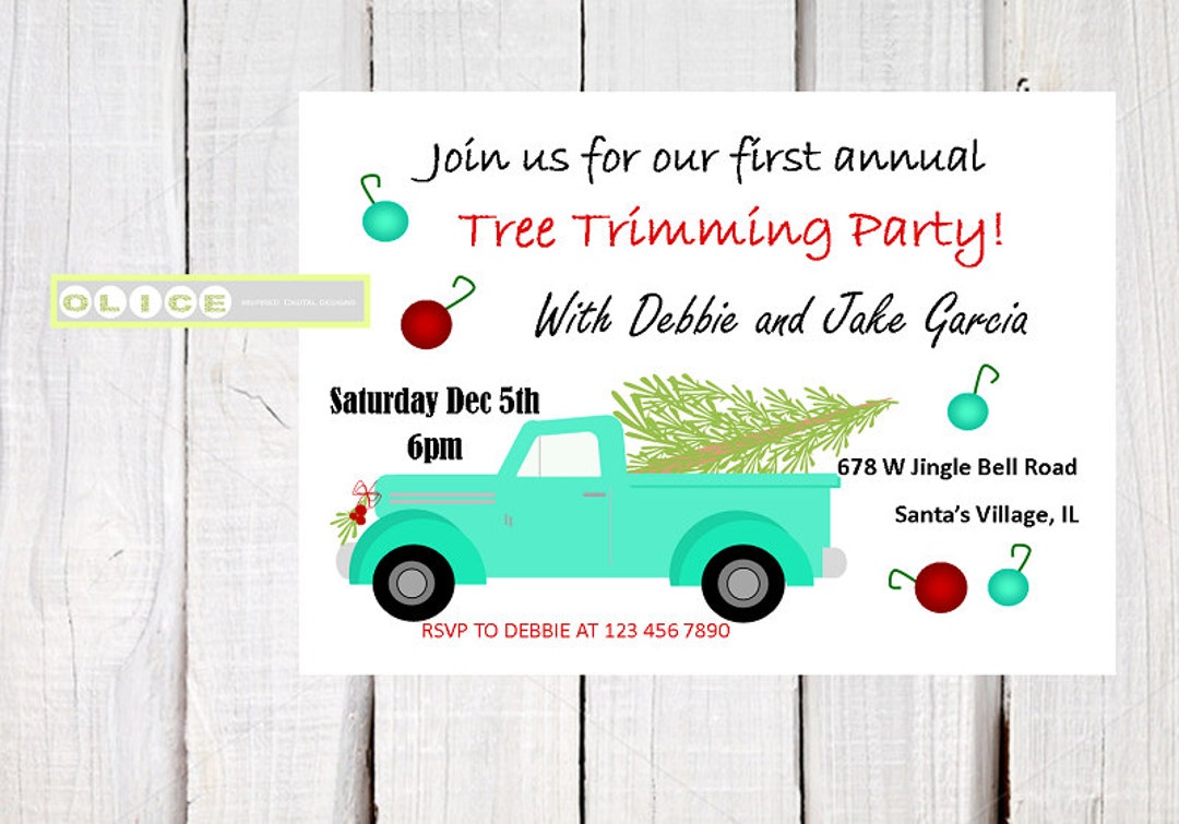 Vintage Christmas Party Invitations, Tree Trimming Invitations, Old ...