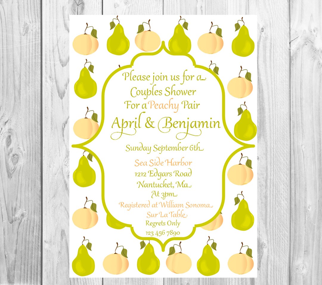 Peach Invitation, Perfect Pear Invitation, Couples Shower Invitation ...
