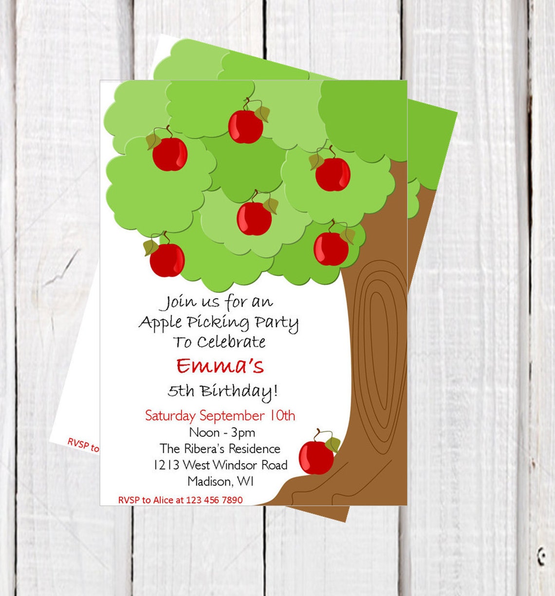 Apple Picking Invitation, Apple Tree Invitation, Apple Birthday Theme ...