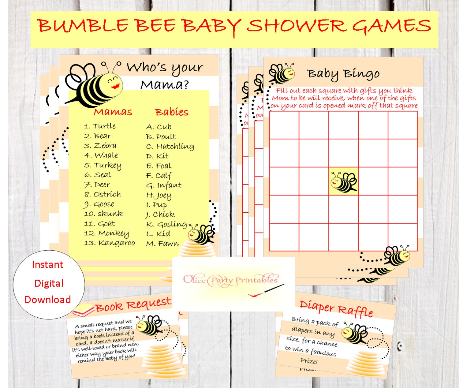 Bumble Bee Baby Shower Party Games Bumble Bee Diaper Raffle - Etsy
