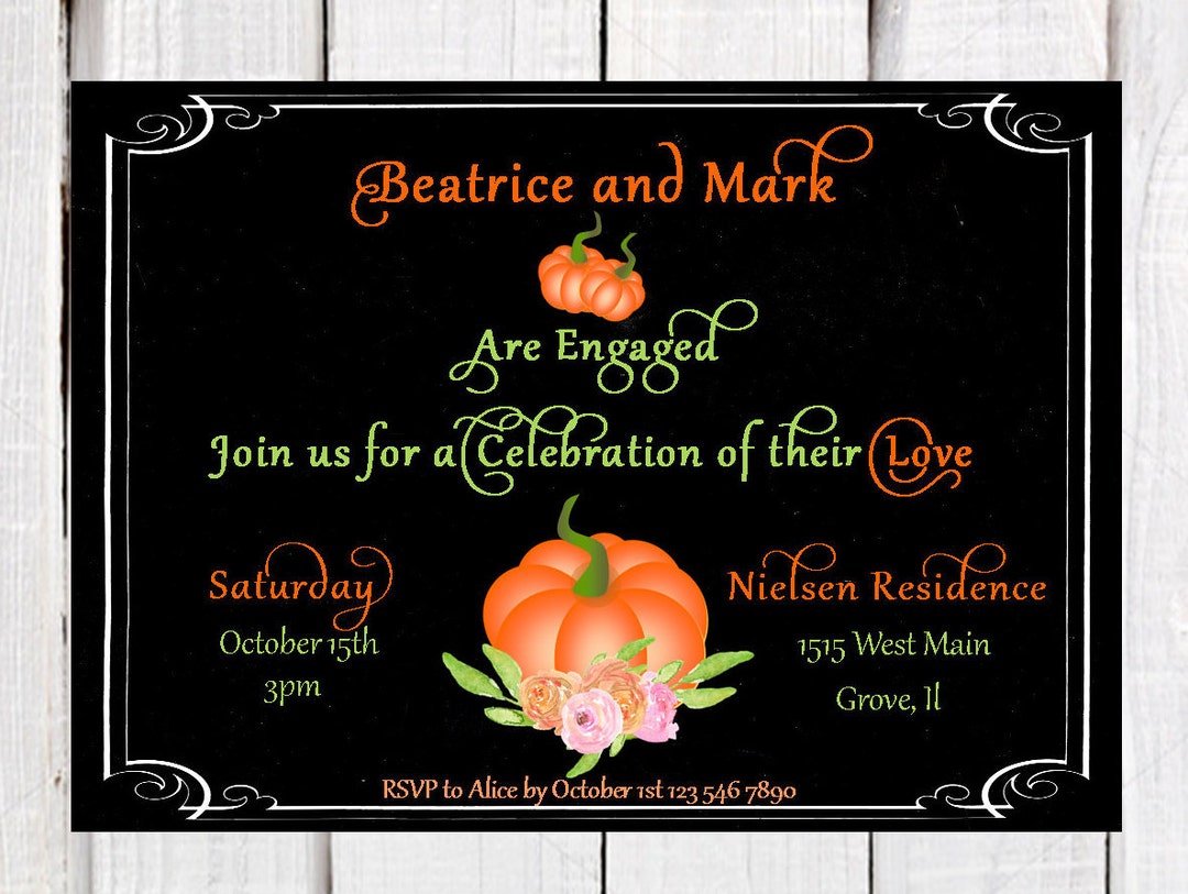 Fall Engagement Invitation, Chalkboard Engagement Invitation, Autum ...