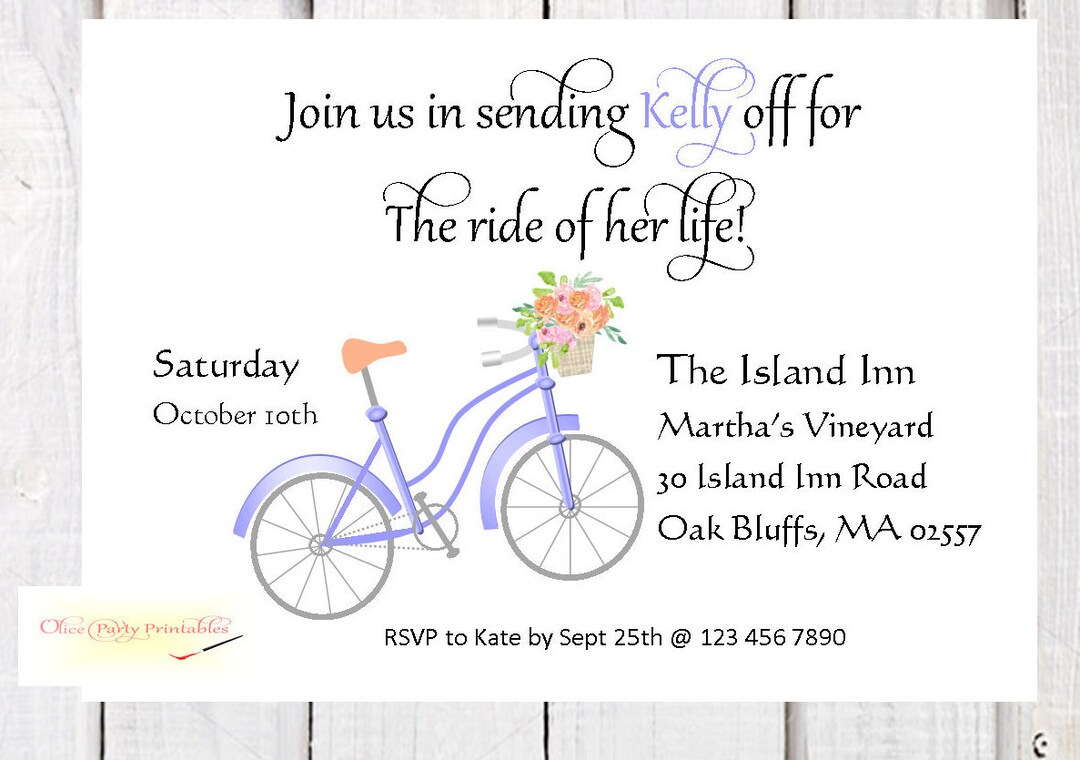 Bachelorette Party Invitation, Going Away, Send off Invitation, Bicycle ...