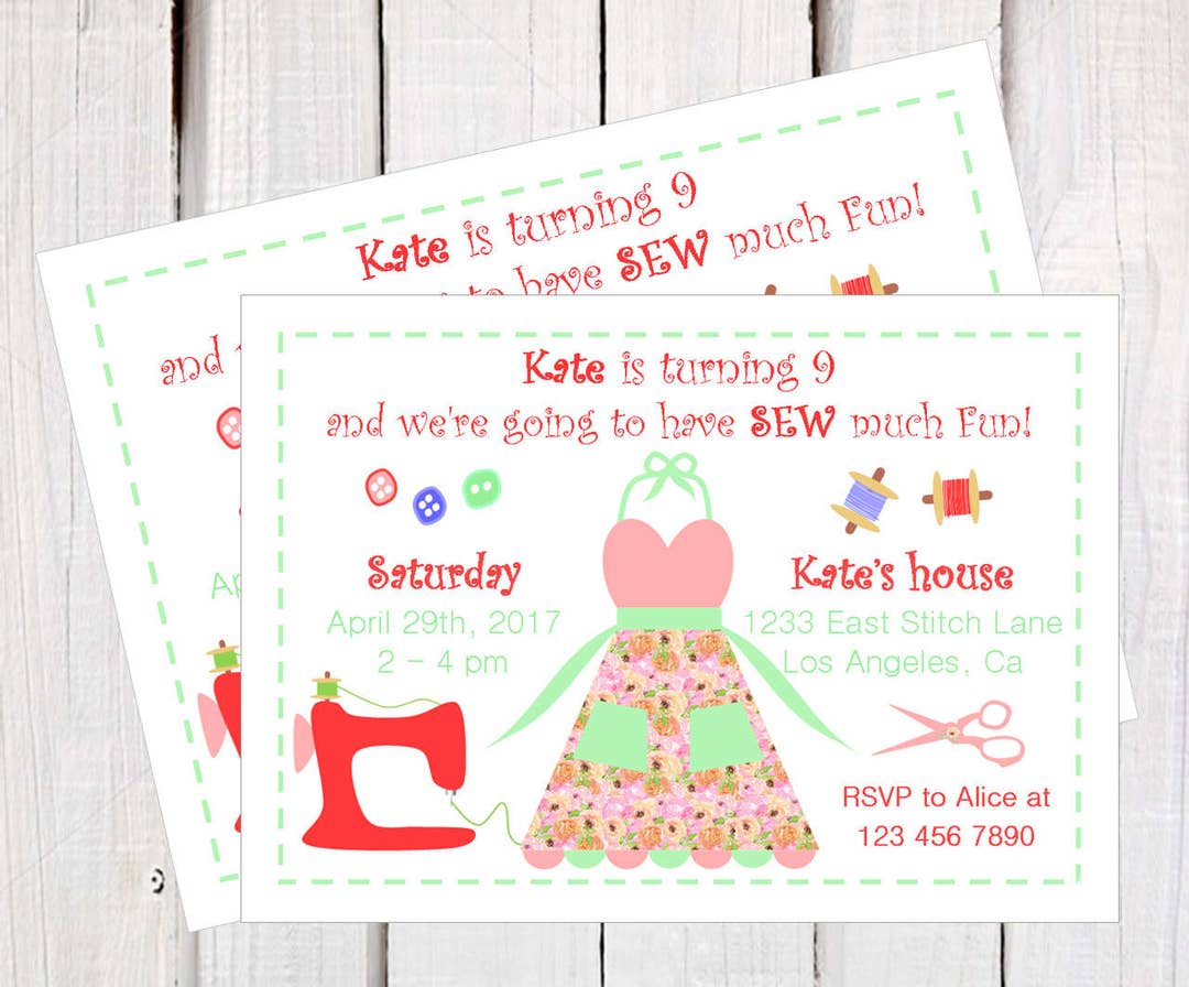 Sewing Party Invitation, Apron Birthday Invite, Sewing Birthday ...
