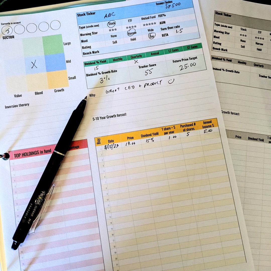 Stock, ETF, Mutual Fund Tracker Log, PDF Print Out Digital File, Color ...