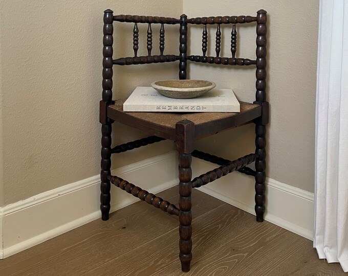 Vintage Wooden Corner Chair With Rush Seat Antique Accent Chair Vintage ...