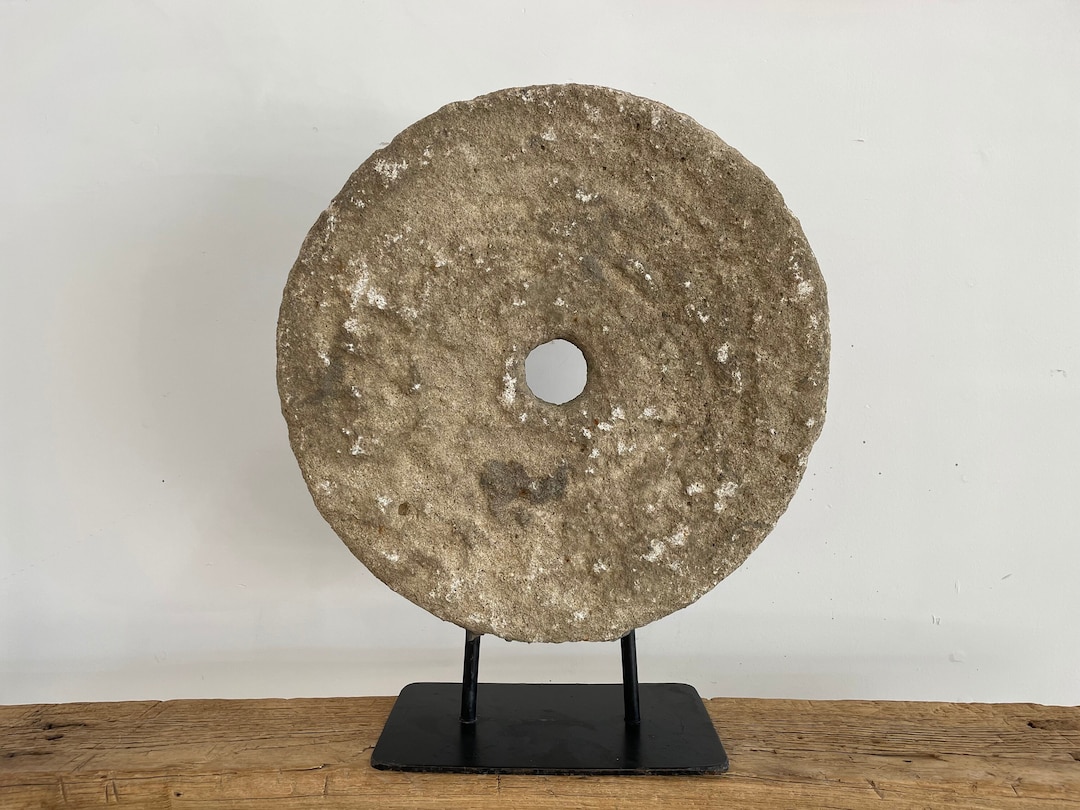 Large Vintage Millstone on Stand - Vintage Stone Wheel on Pedestal ...