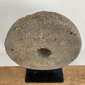 Large Vintage Millstone on Stand - Vintage Stone Wheel on Pedestal ...