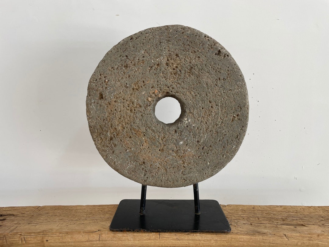 Large Vintage Millstone on Stand - Vintage Stone Wheel on Pedestal ...