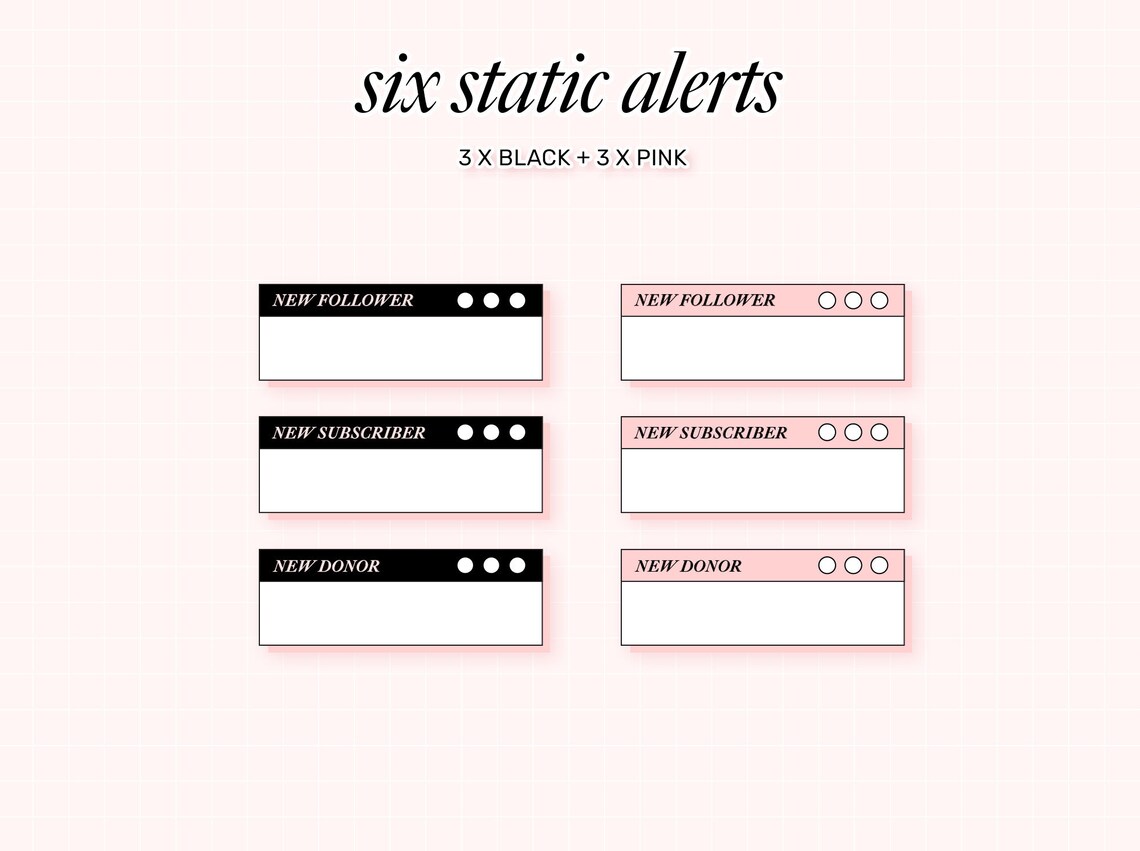 Pink and Black Stream Overlay Package for Twitch, Cute Windows Theme ...