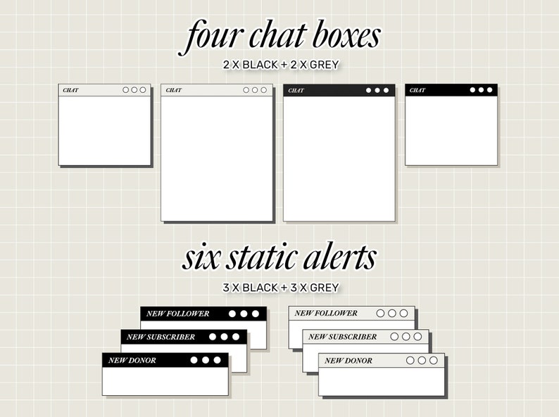 Black and Grey Stream Overlay Package for Twitch, Cute Windows Theme ...