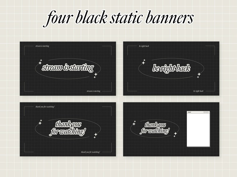 Black and Grey Stream Overlay Package for Twitch, Cute Windows Theme ...