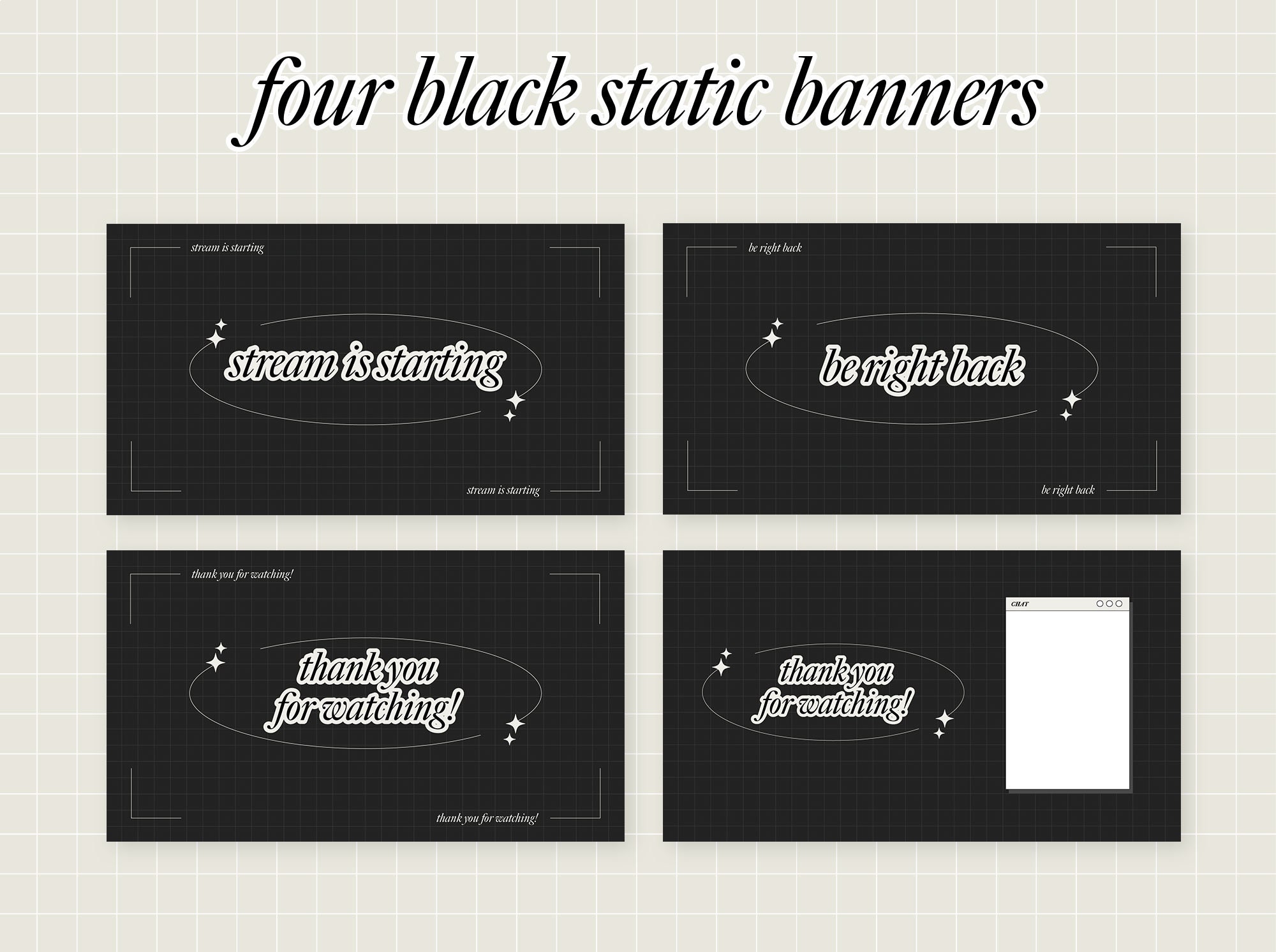 Black and Grey Stream Overlay Package for Twitch, Cute Windows Theme ...