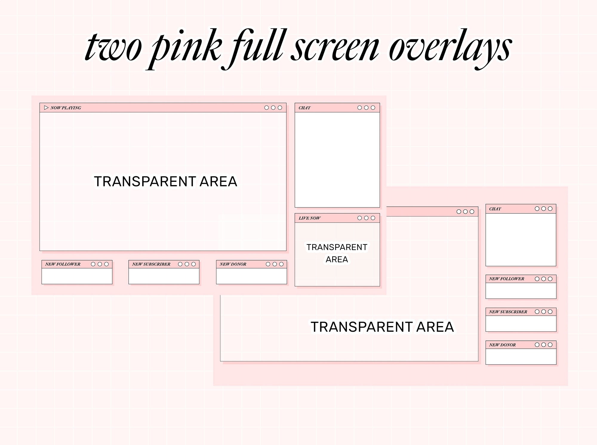 Pink and Black Stream Overlay Package for Twitch, Cute Windows Theme ...