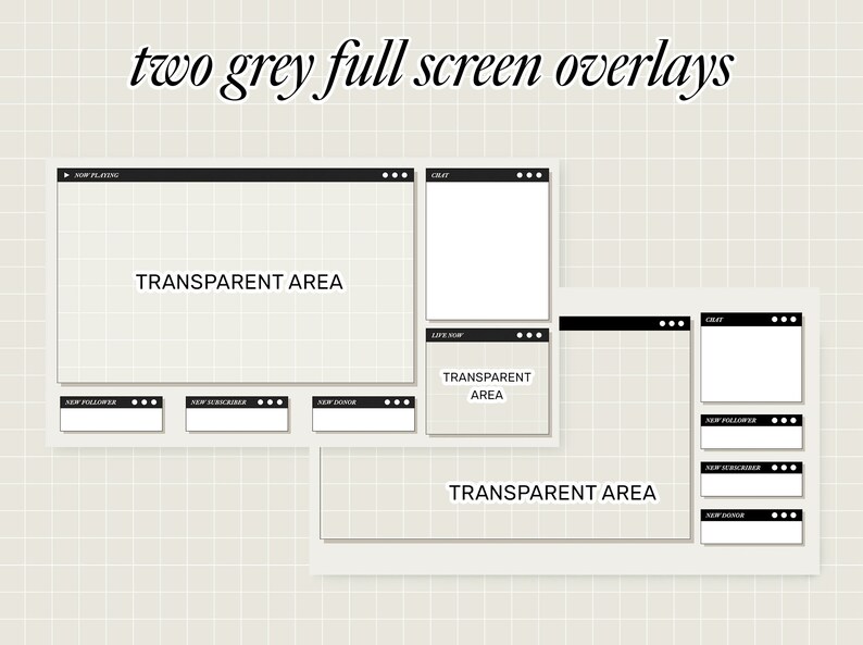 Black and Grey Stream Overlay Package for Twitch, Cute Windows Theme ...
