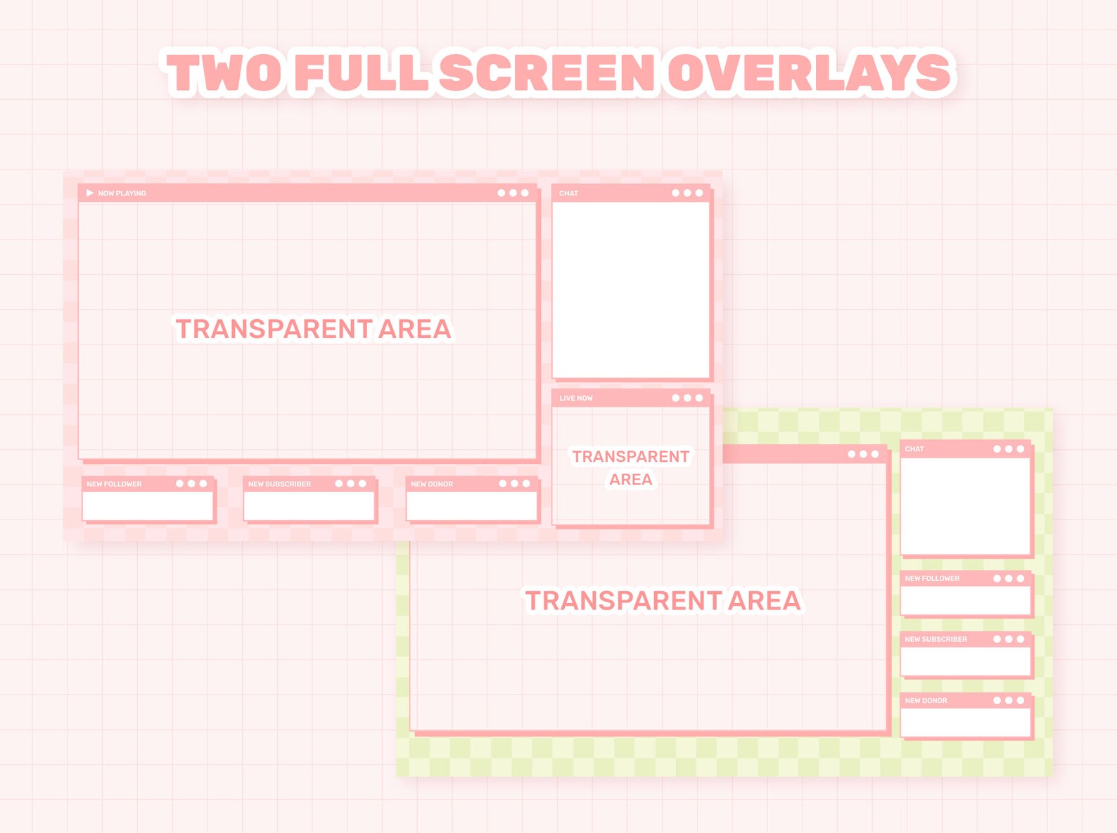 Pink and Green Stream Overlay Package for Twitch, Cute Windows Theme ...