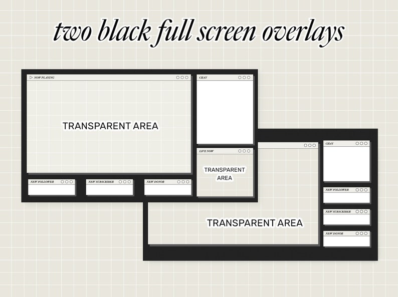 Black and Grey Stream Overlay Package for Twitch, Cute Windows Theme ...