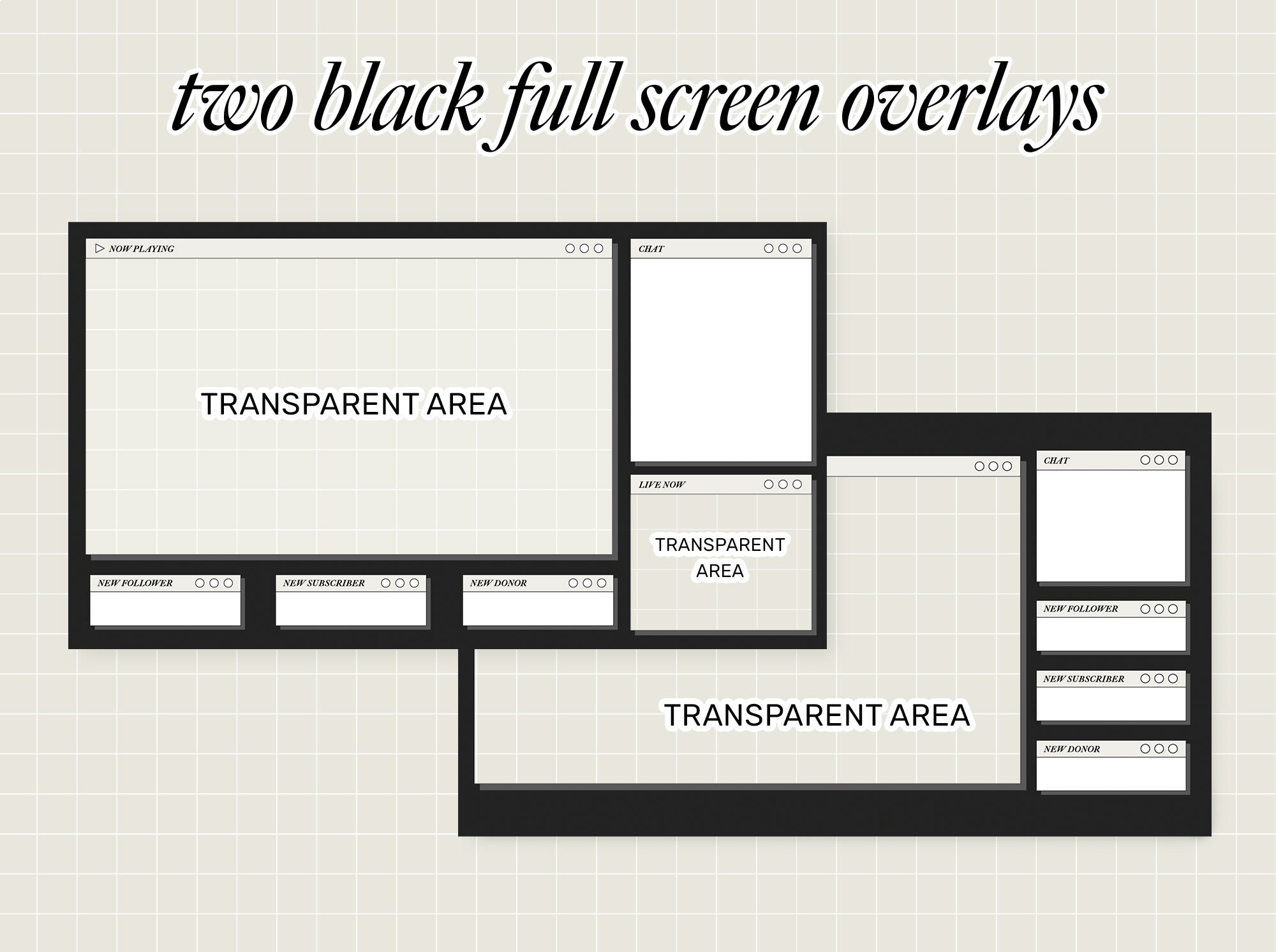 Black and Grey Stream Overlay Package for Twitch, Cute Windows Theme ...