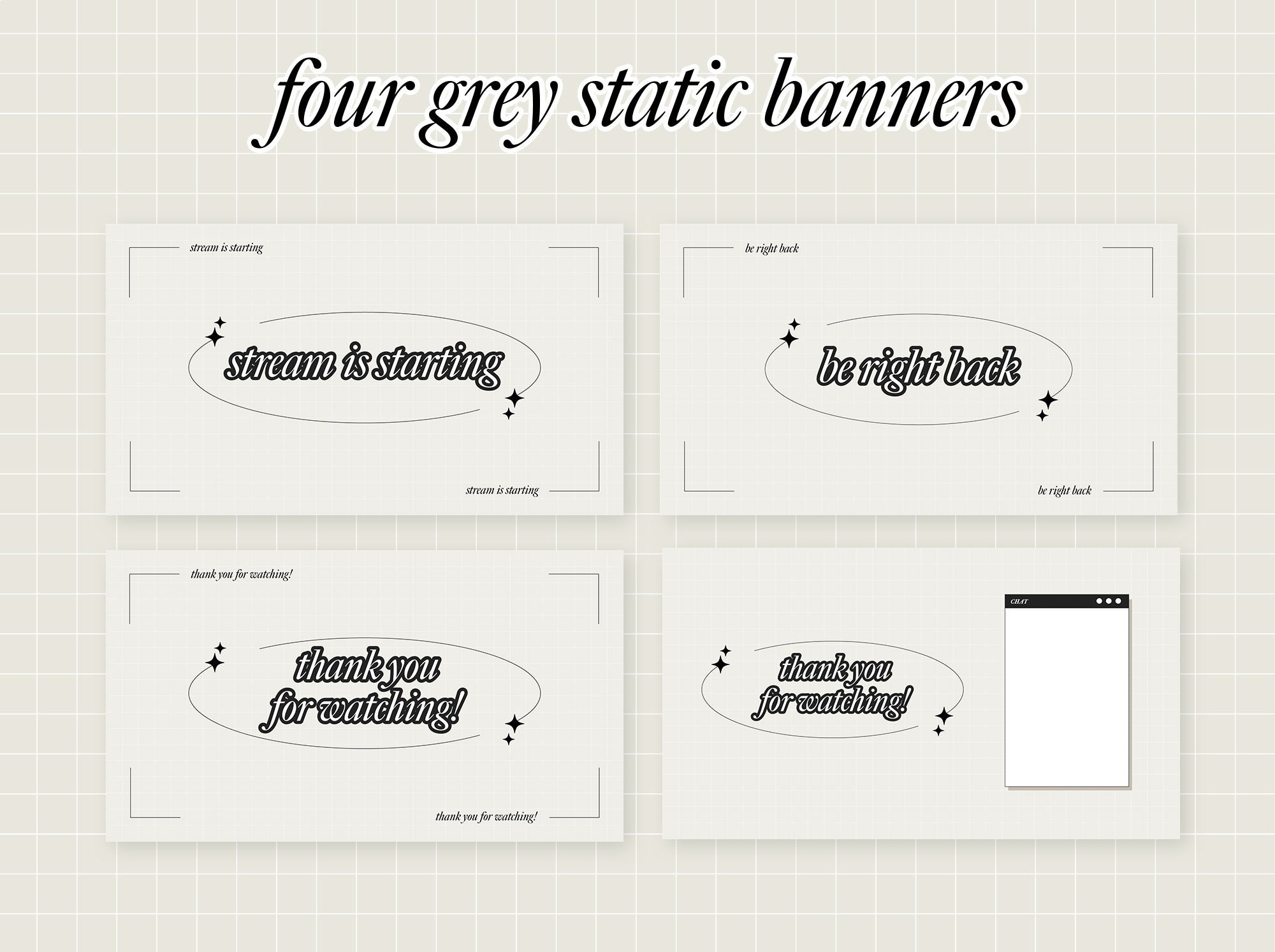 Black and Grey Stream Overlay Package for Twitch, Cute Windows Theme ...