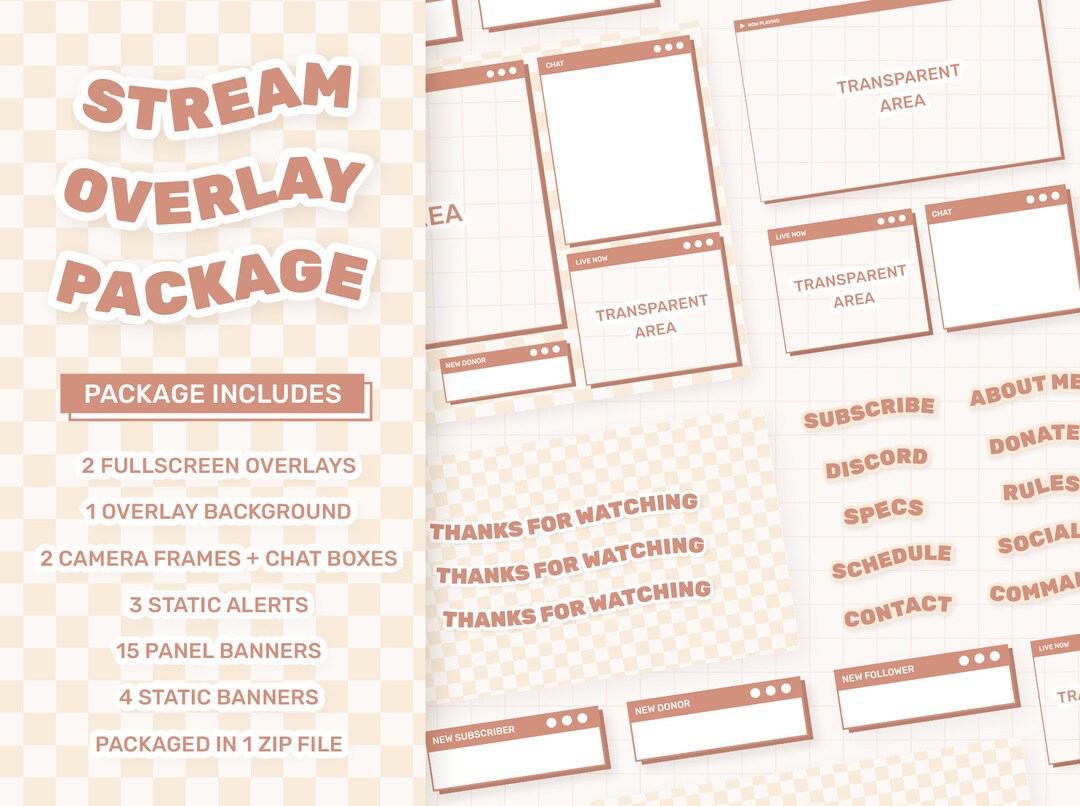 Beige and Brown Stream Overlay Package for Twitch, Cute Windows Theme ...