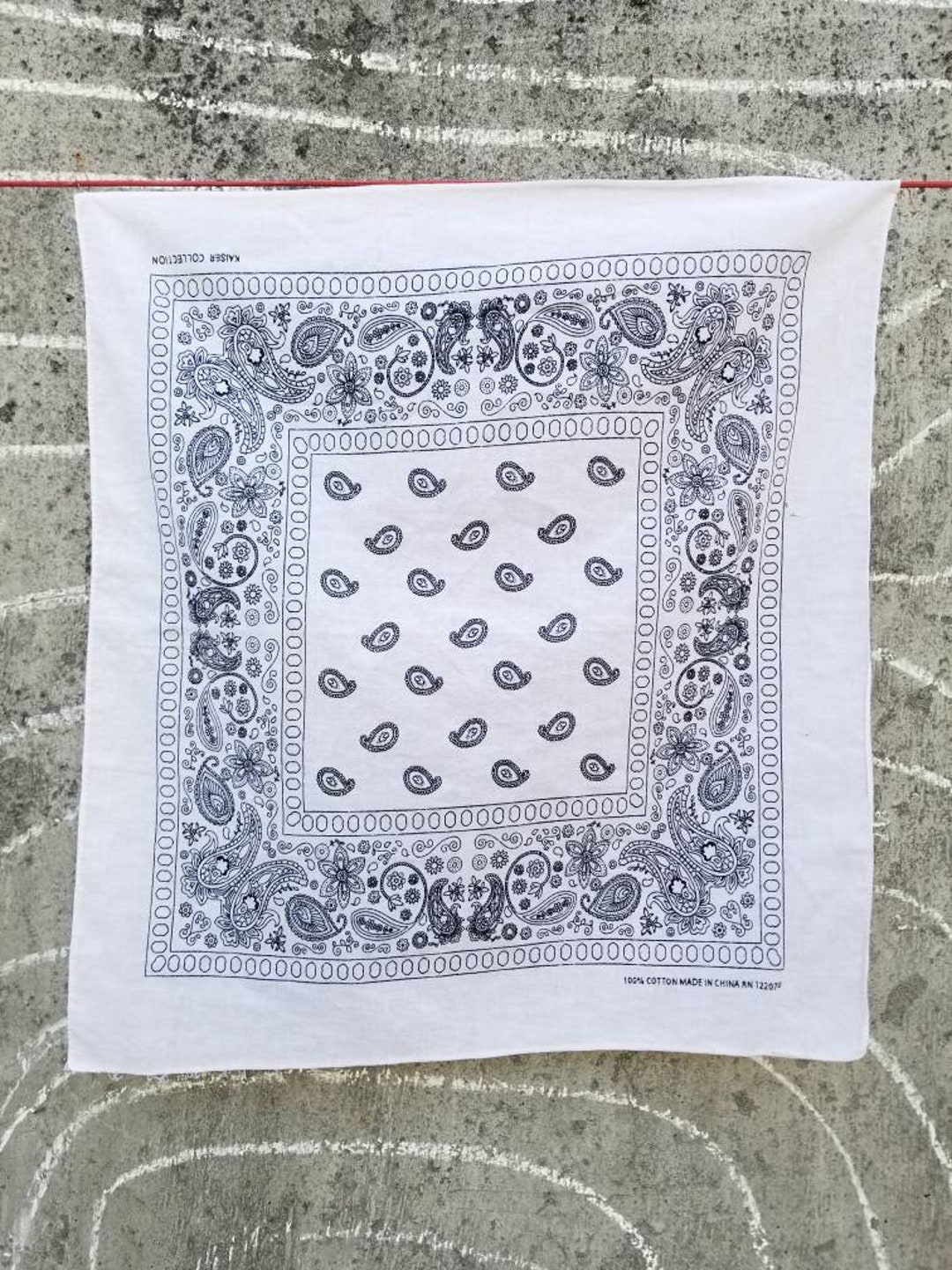 Vintage White/black Paisley Cotton Kaiser Bandana RN 122070 - Etsy